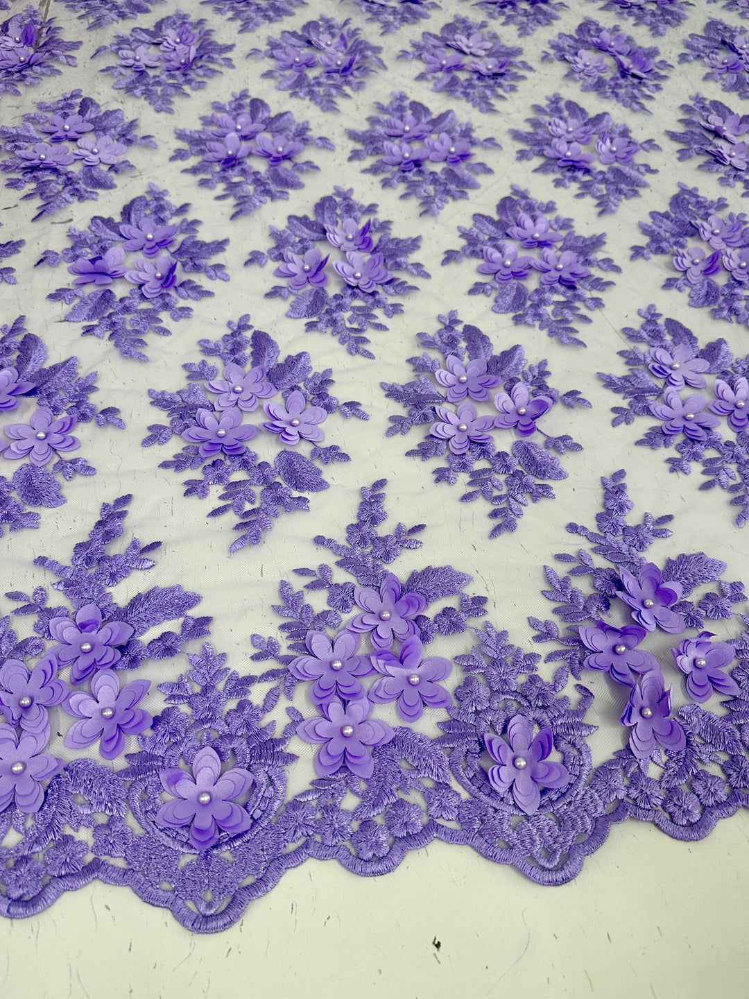 Lavender 3D Flower Scalloped Mesh Lace – KikiTextiles