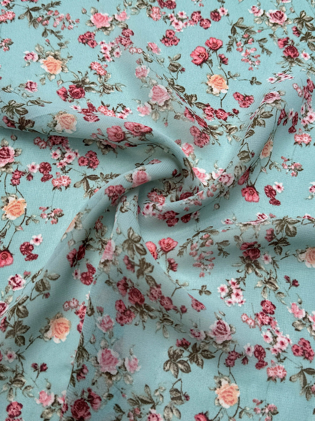 Mint Mini Flowers Print Hi Multi Chiffon – KikiTextiles