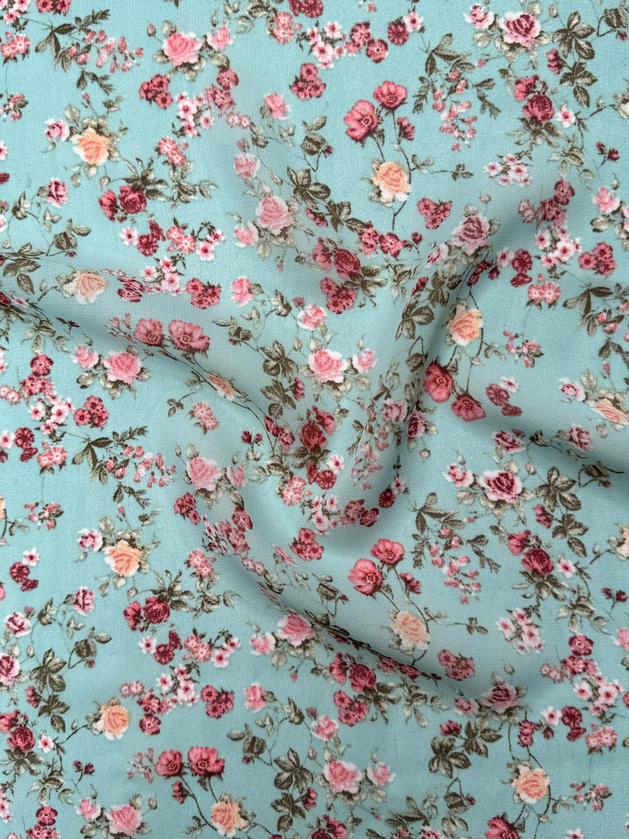 Mint Mini Flowers Print Hi Multi Chiffon – KikiTextiles
