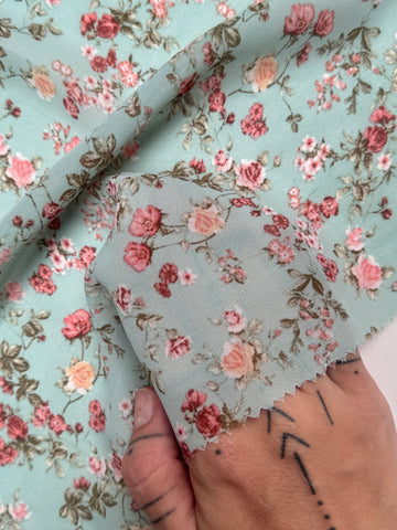Mint Mini Flowers Print Hi Multi Chiffon – KikiTextiles