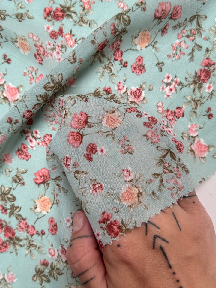 Mint Mini Flowers Print Hi Multi Chiffon – KikiTextiles