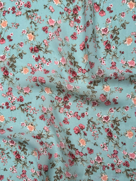 Mint Mini Flowers Print Hi Multi Chiffon – KikiTextiles