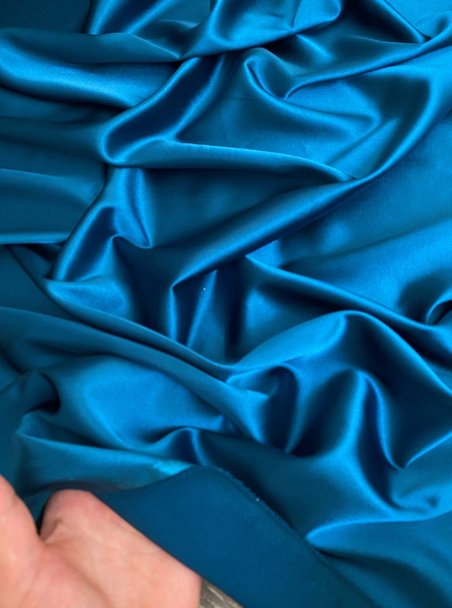 Shop now Teal Blue Silky Stretch Satin by Yard- Kiki Textiles – KikiTextiles